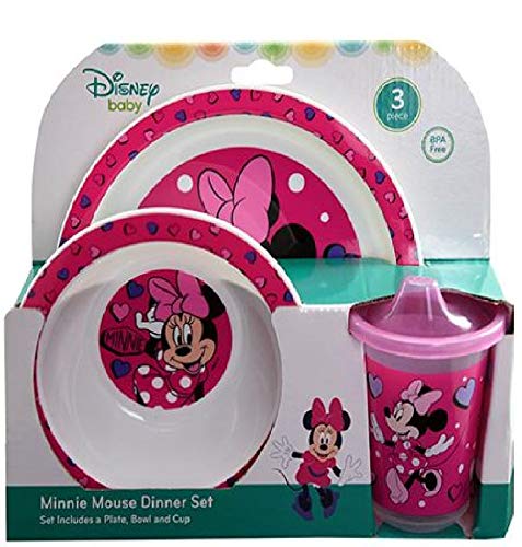 Minnie Mouse 3Pc Pp Dinner Set In Open Box (Plate, Bowl And Cup ...