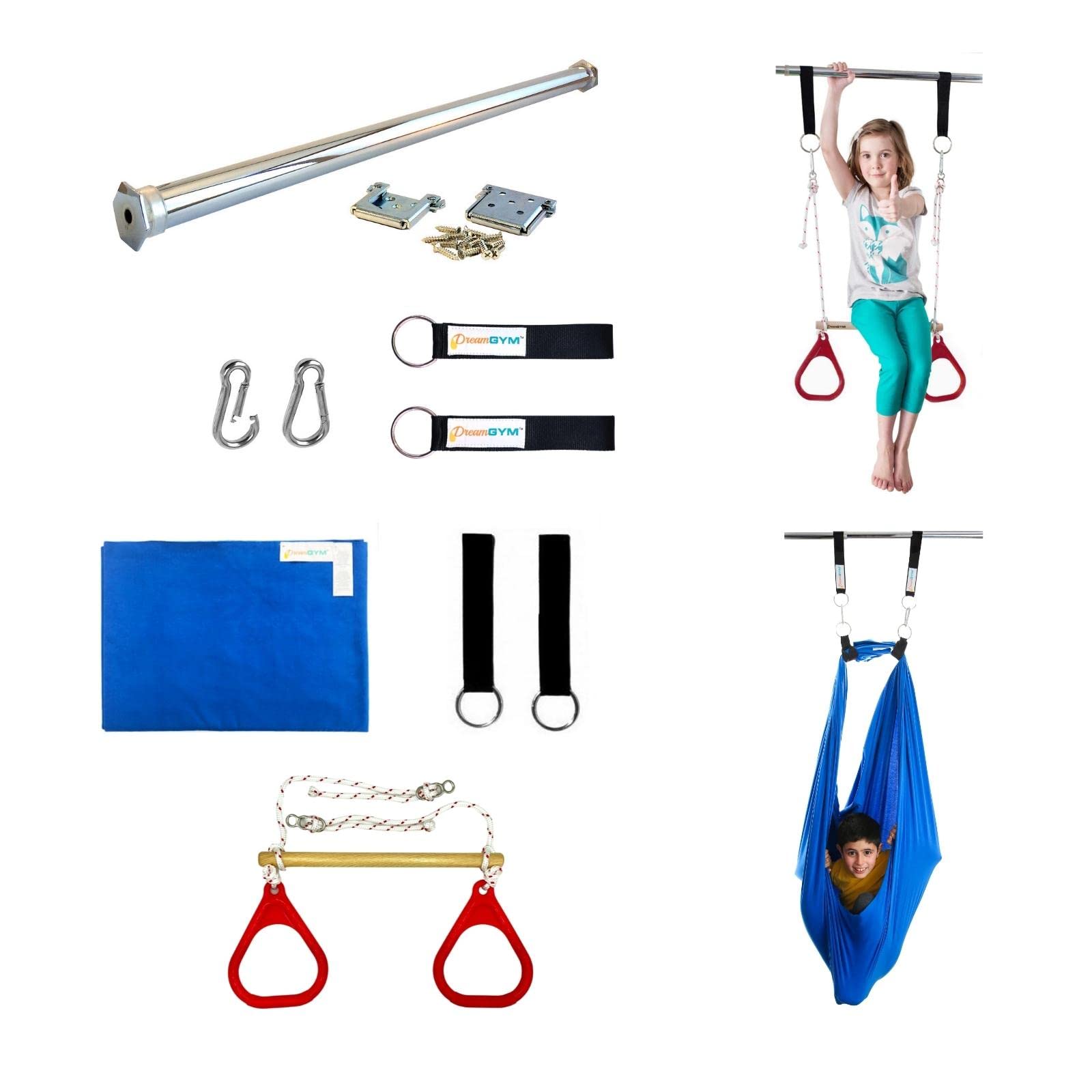 Dreamgym Doorway Sensory Swing Kit - Blue Compression Swing And Trapeze ...