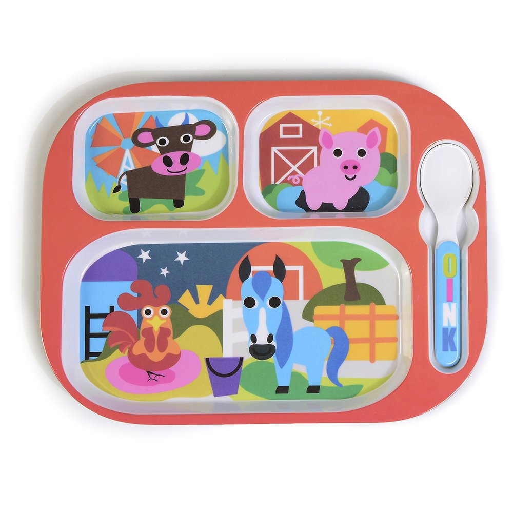 French Bull 11' Kids Everyday Tray - Divided Tray And Spoon Set, Farm ...