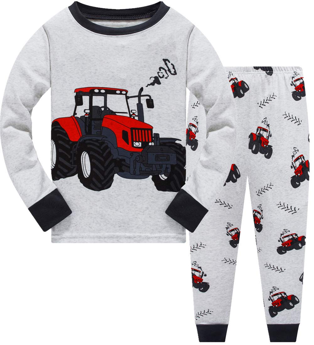 Boys Pajamas Tractor 100% Cotton Pjs Toddler 2 Piece Long Sleeve Sleep ...