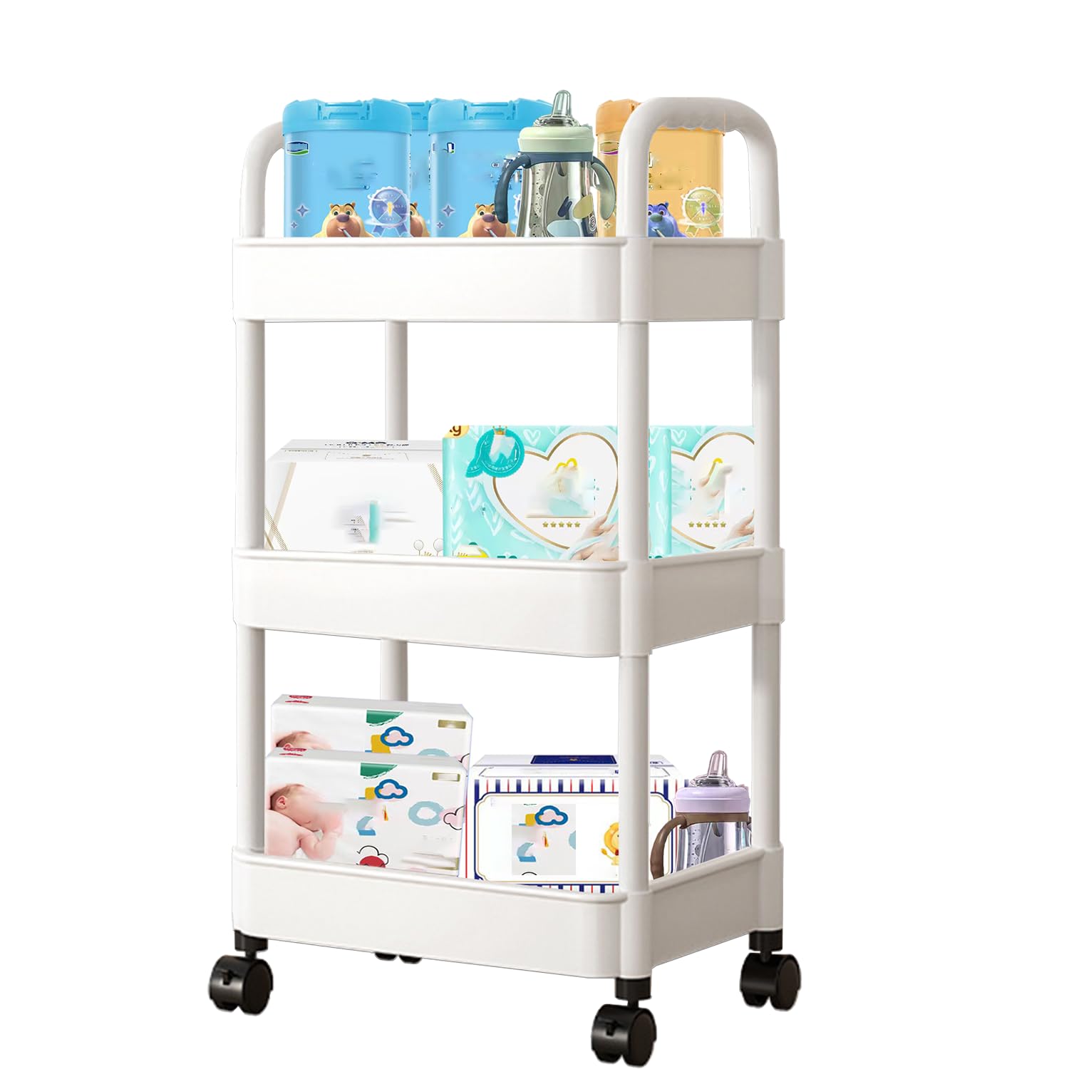 Baby Diaper Caddy, Plastic Movable Diaper Cart With Wheels Newborn Nur ...