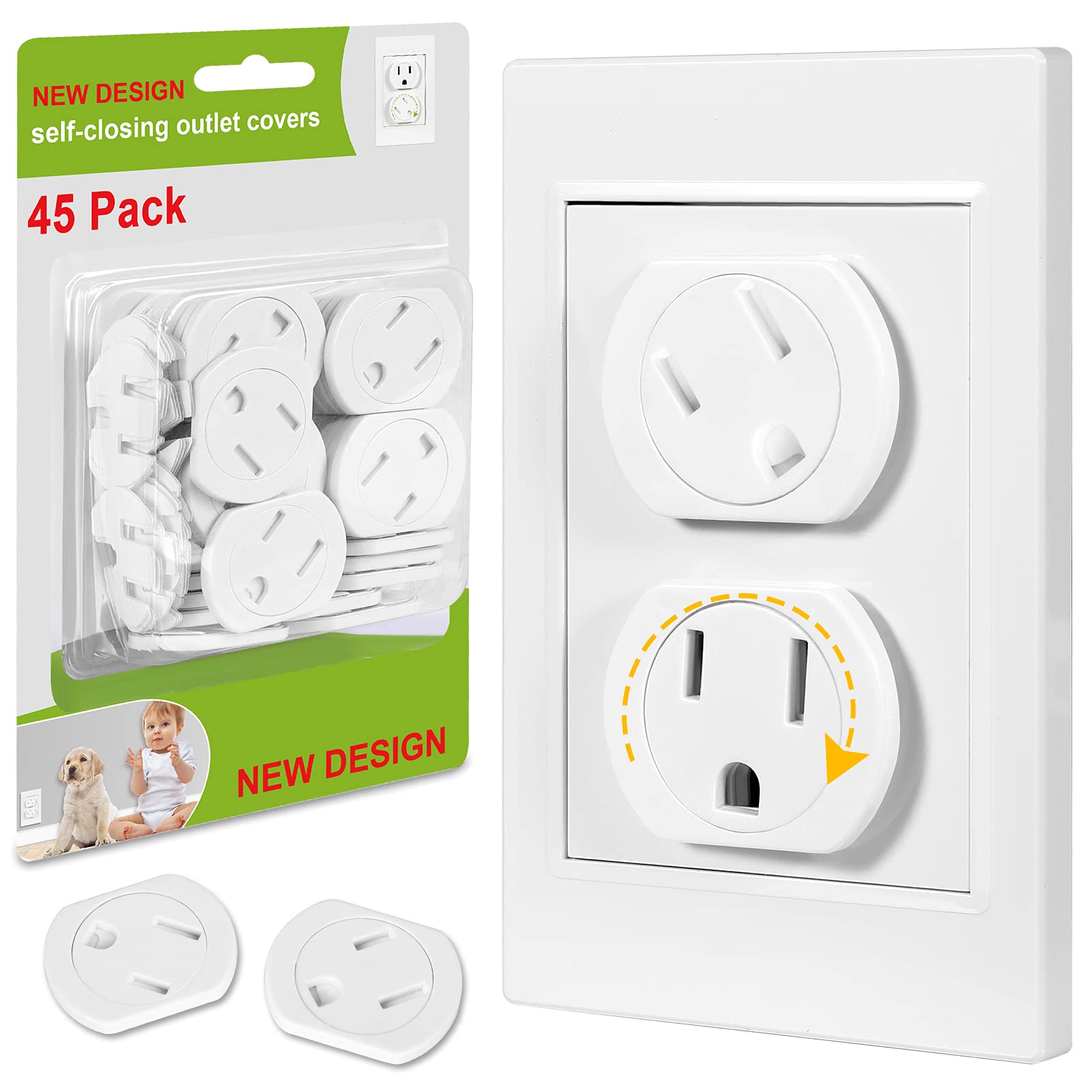 Outlet Covers (45 Pack) Self-Closing Outlet Plug Covers 3-Prong Swivel ...