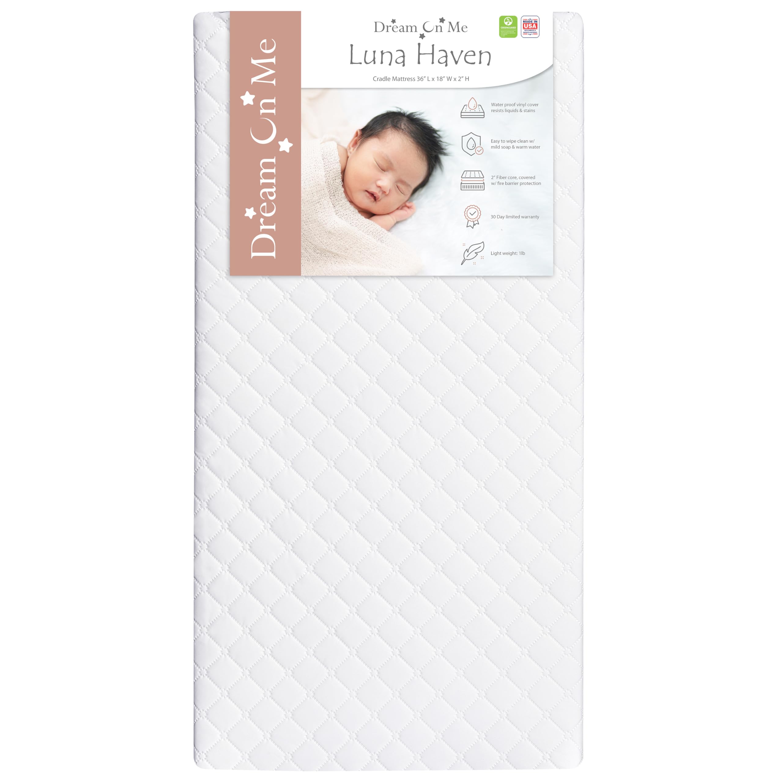 Dream On Me Universal Cradle Mattress, Waterproof, 2 Inches Fiber Core ...