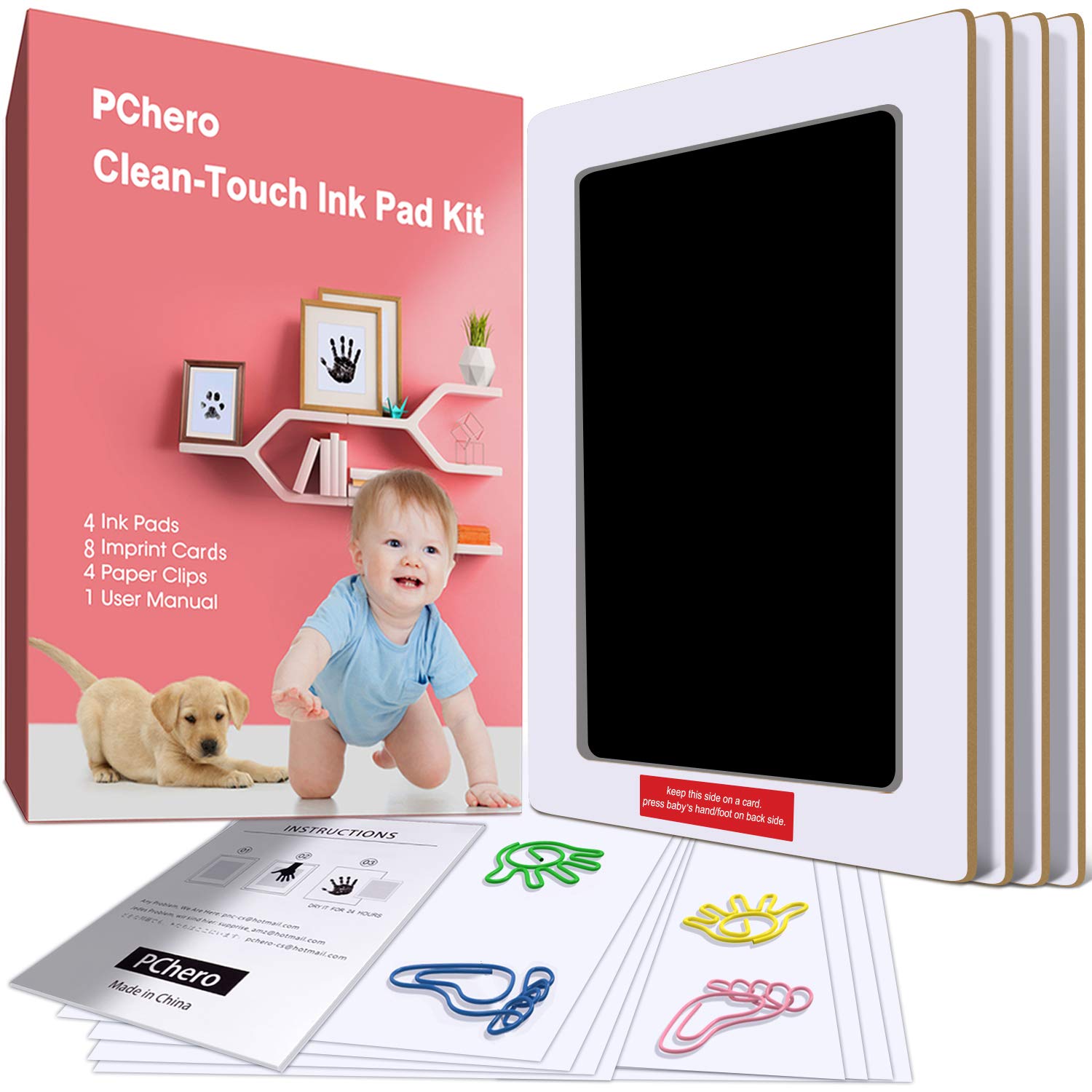 Large Size Baby Inkless Handprint And Footprint Kit With 4 Ink Pads And ...