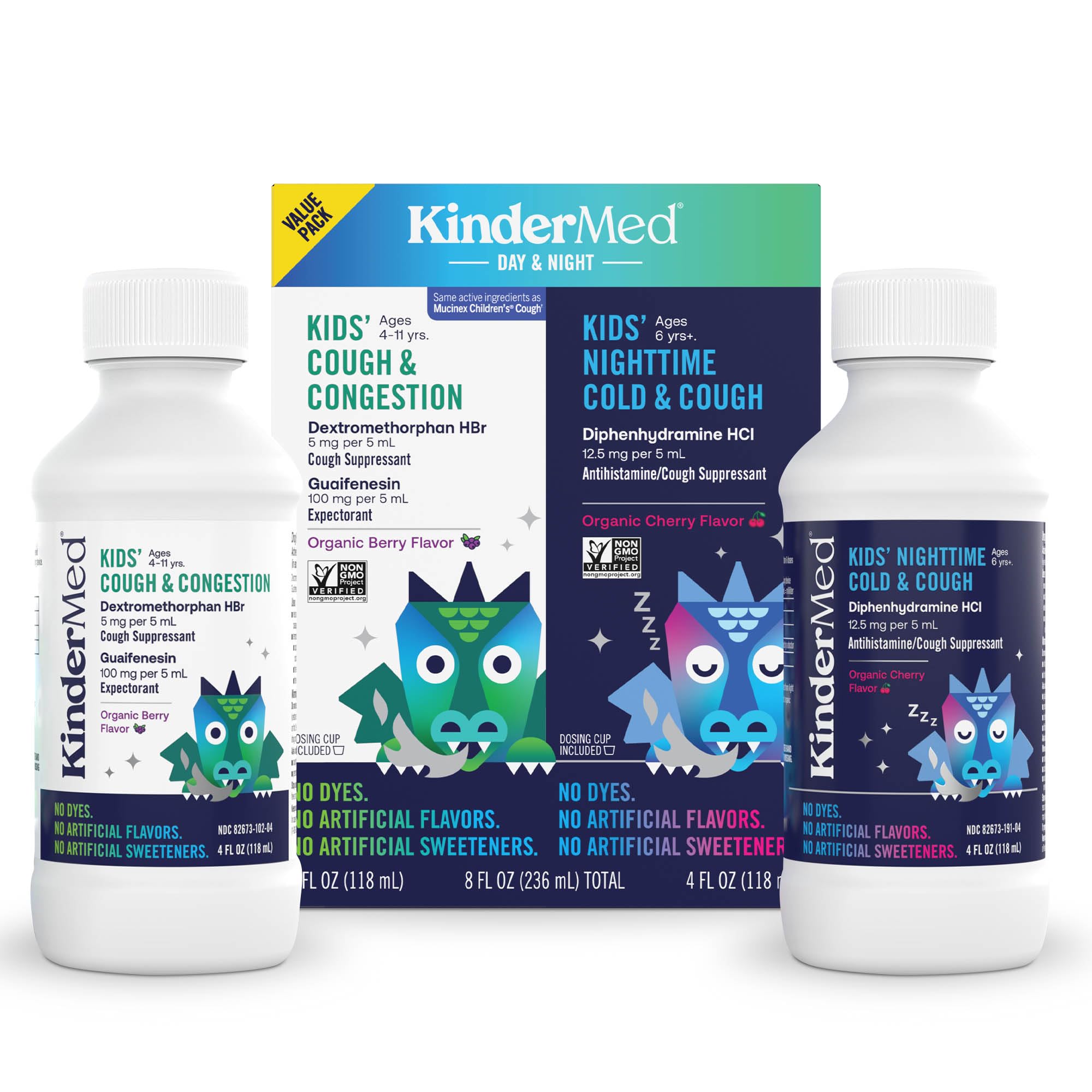 Kindermed Kids' Cough Day & Night Value Pack - Cough & Congestion Reli ...