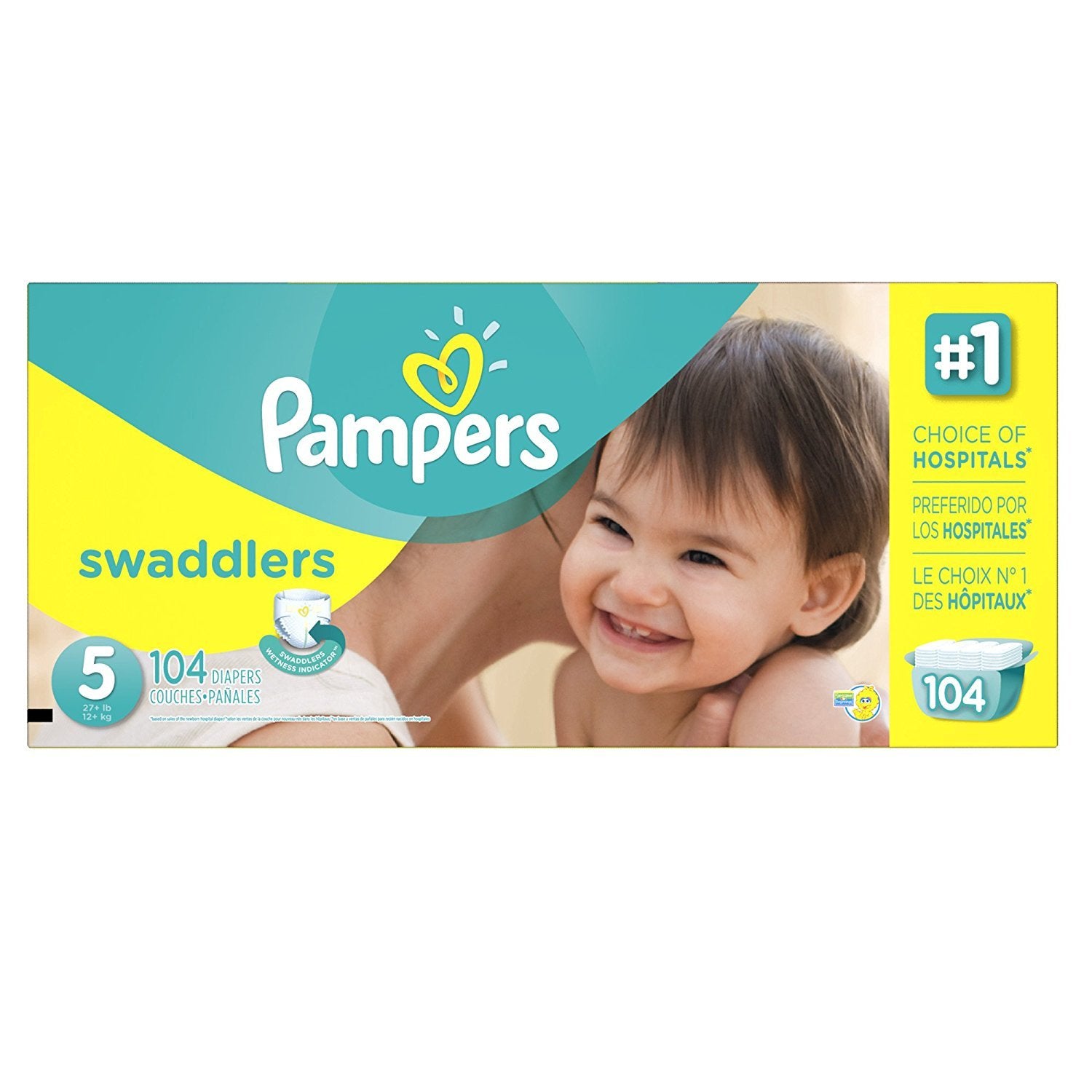Pampers Swaddlers Disposable Diapers Size 5, Economy, Yellow, 104 Coun ...