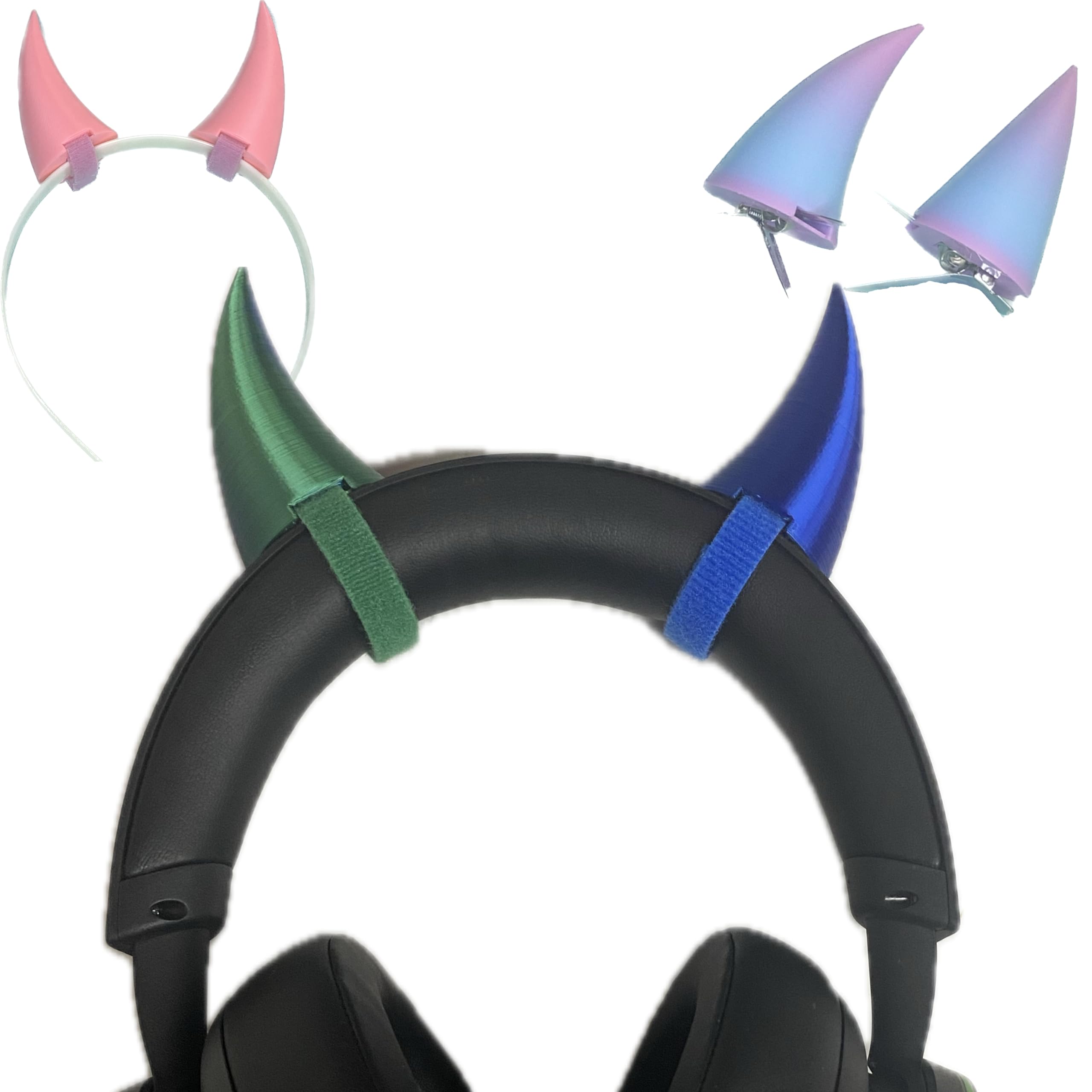 2X Demon Horns For Headset/Cosplay - Made In Usa -16 Colors (Dual Blue ...