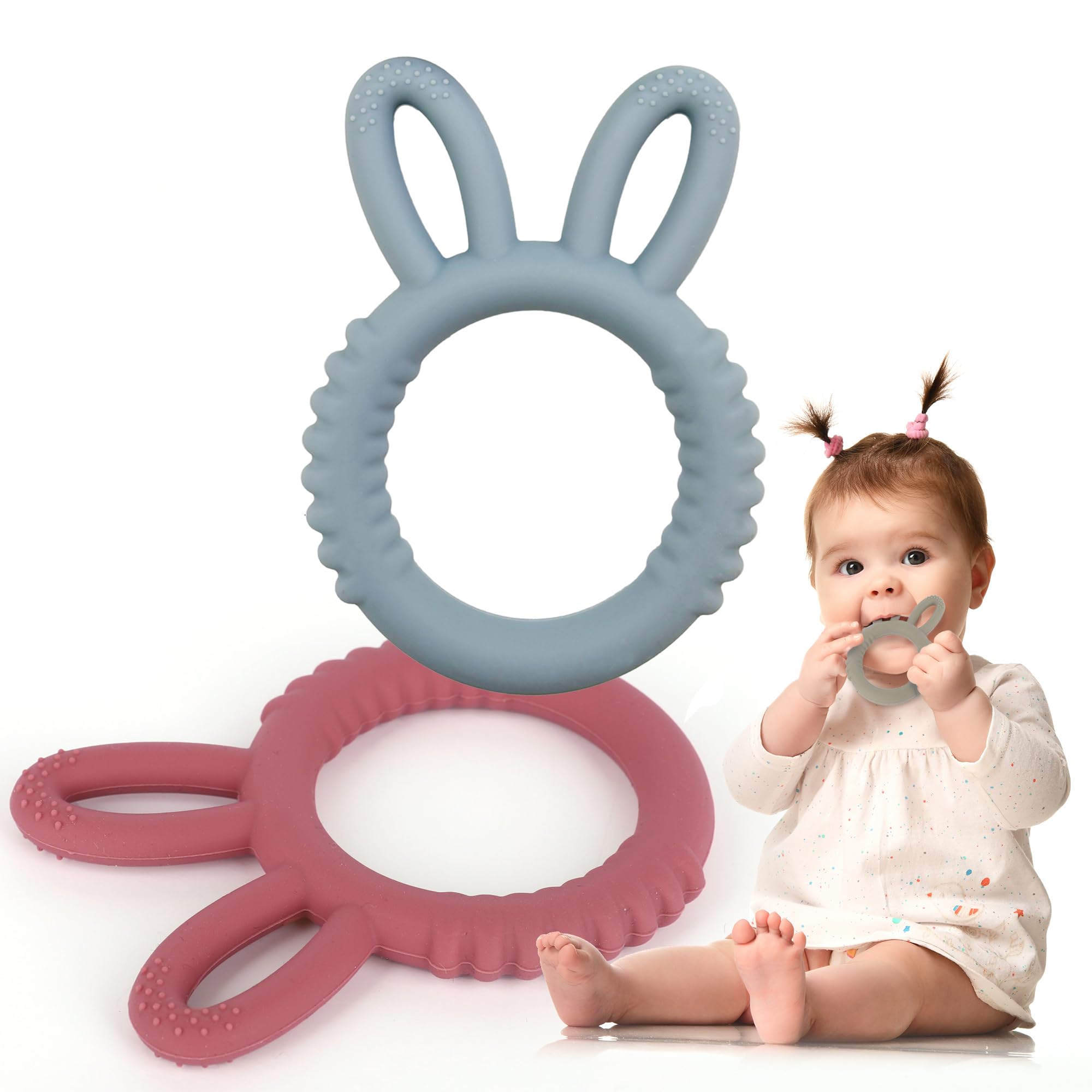 Artcreativity Bunny Teethers For Baby - Set Of 2 Teething Rings - Sili ...