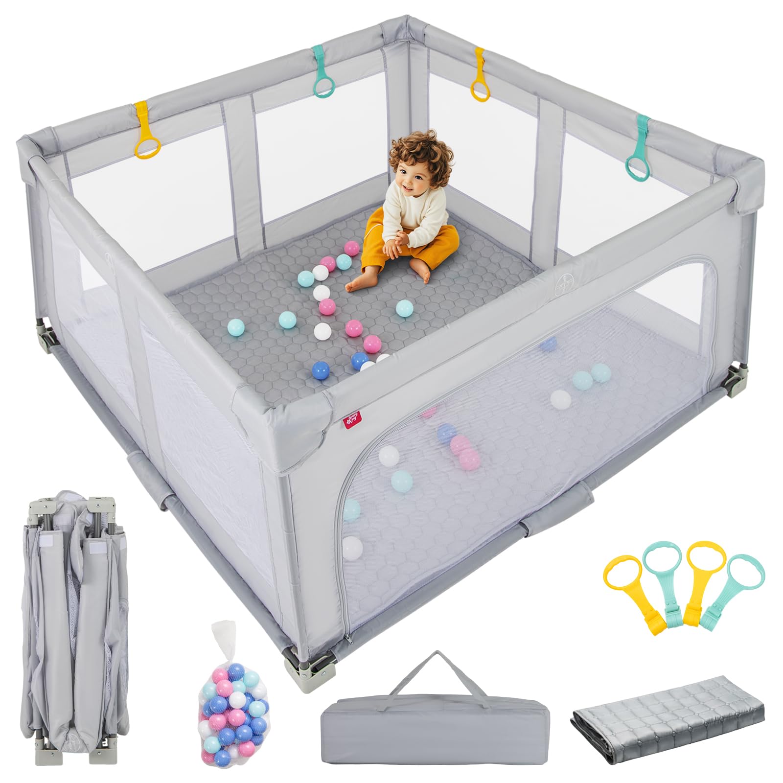 Infans Foldable Baby Playpen With Mat, 59 X 59 Large Baby Play Yard Fo ...
