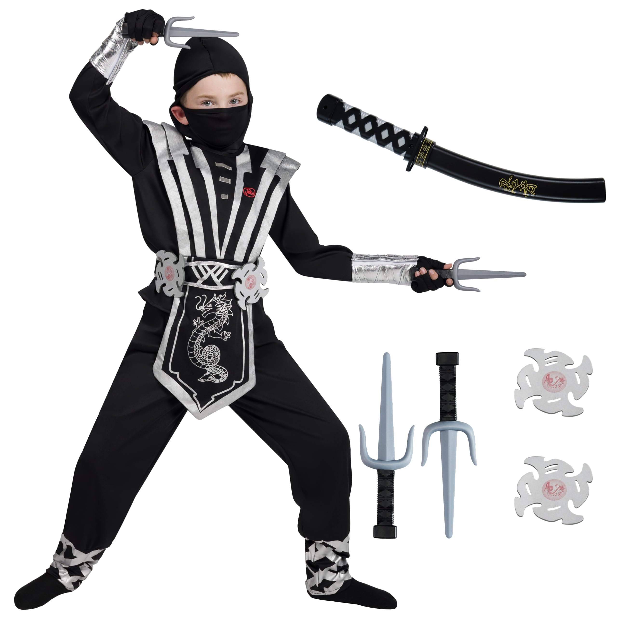 Spooktacular Creations Halloween Ninja Costume For Kids, Silver Boys ...