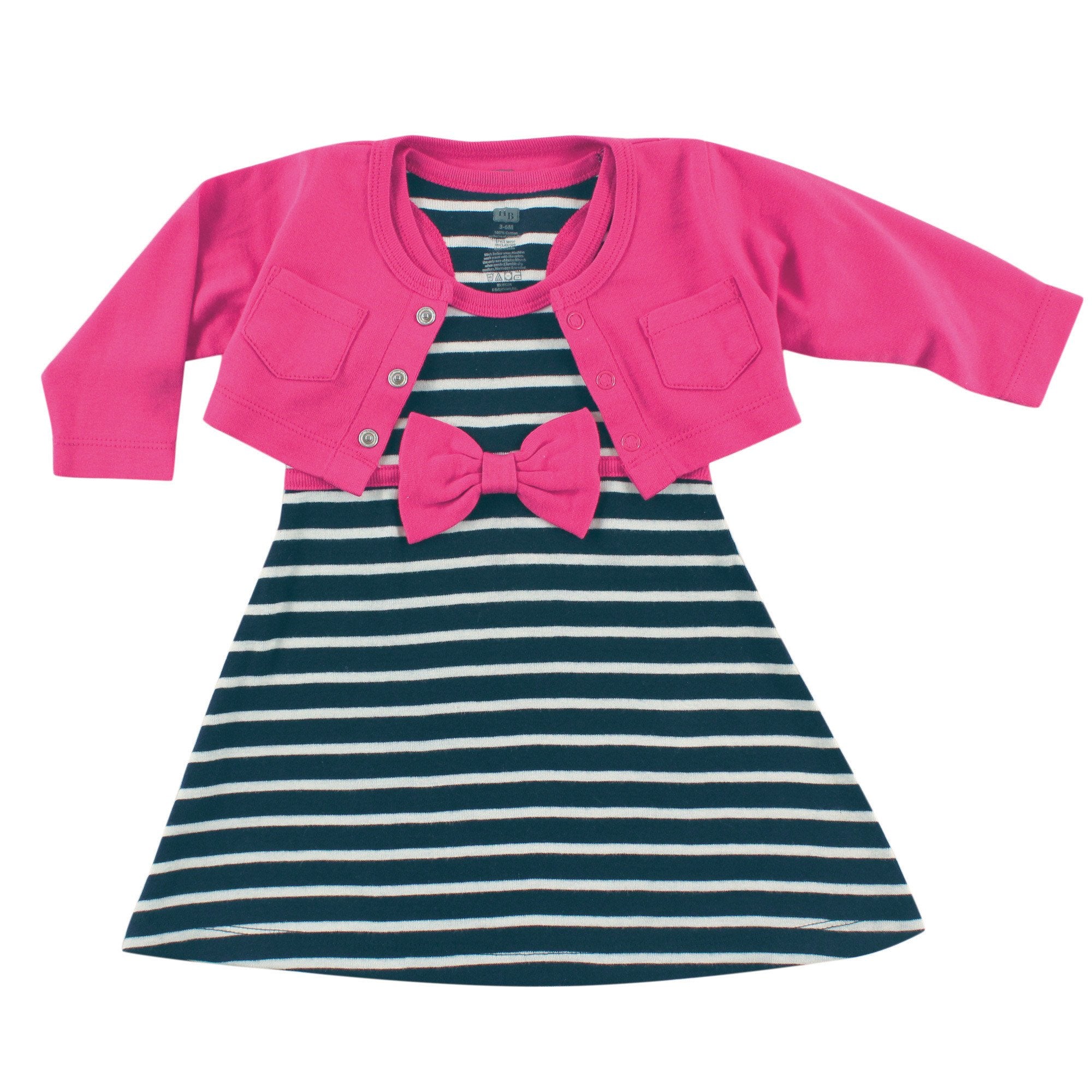 Hudson Baby Girls' Cotton Dress And Cardigan Set, Berry Navy, 6-9 Mont ...