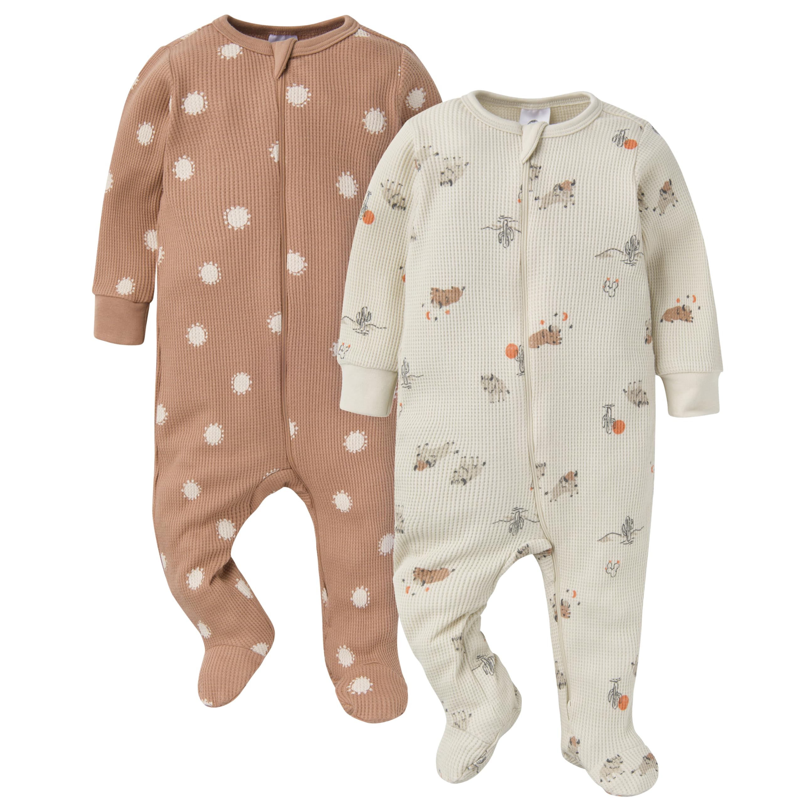 Gerber Baby Unisex 2-Pack 2-Way Zip Thermal Footed Sleep 'N Play, Buff ...