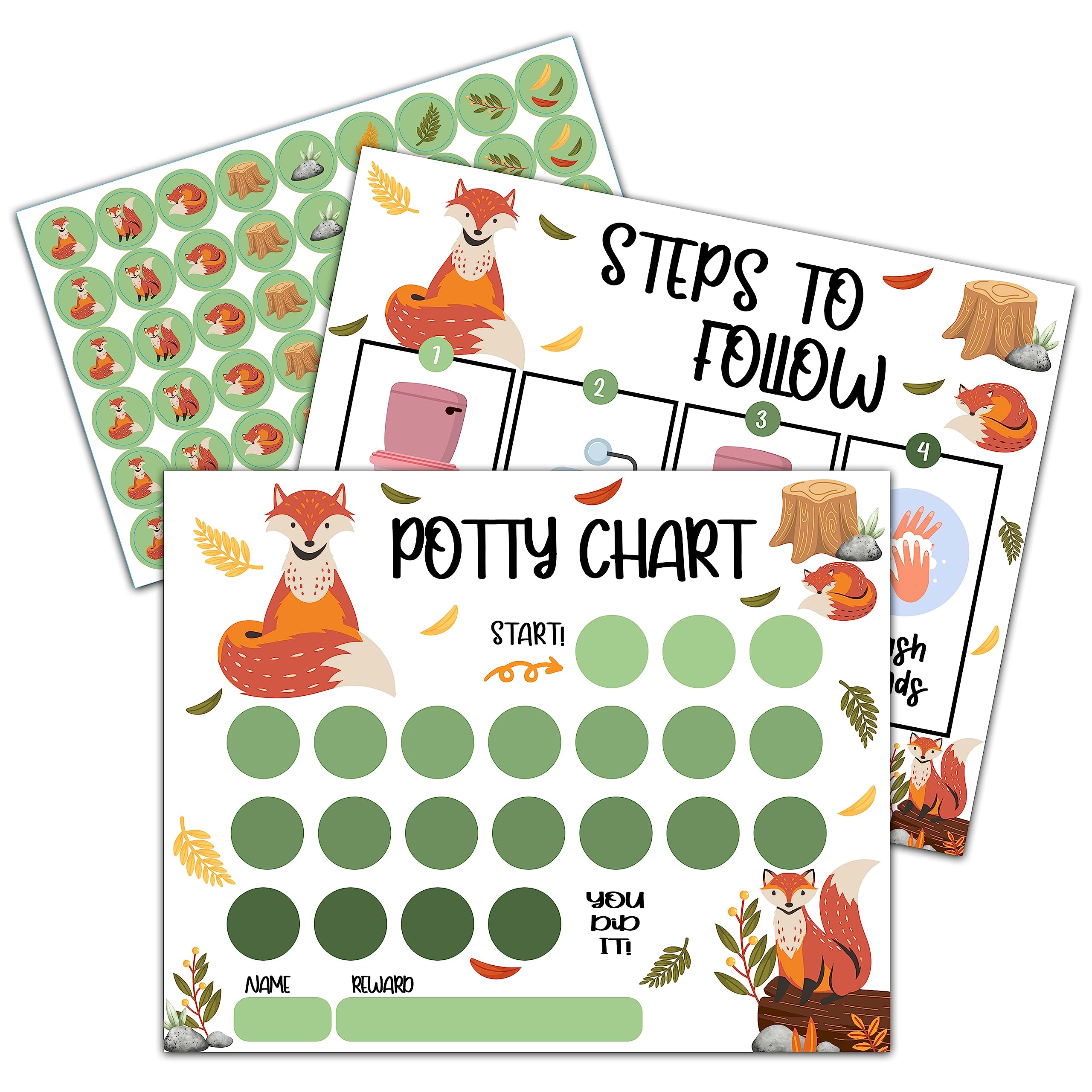 Fox Potty Training Sticker Chart, 10 Potty Charts With 216 Round Stick ...