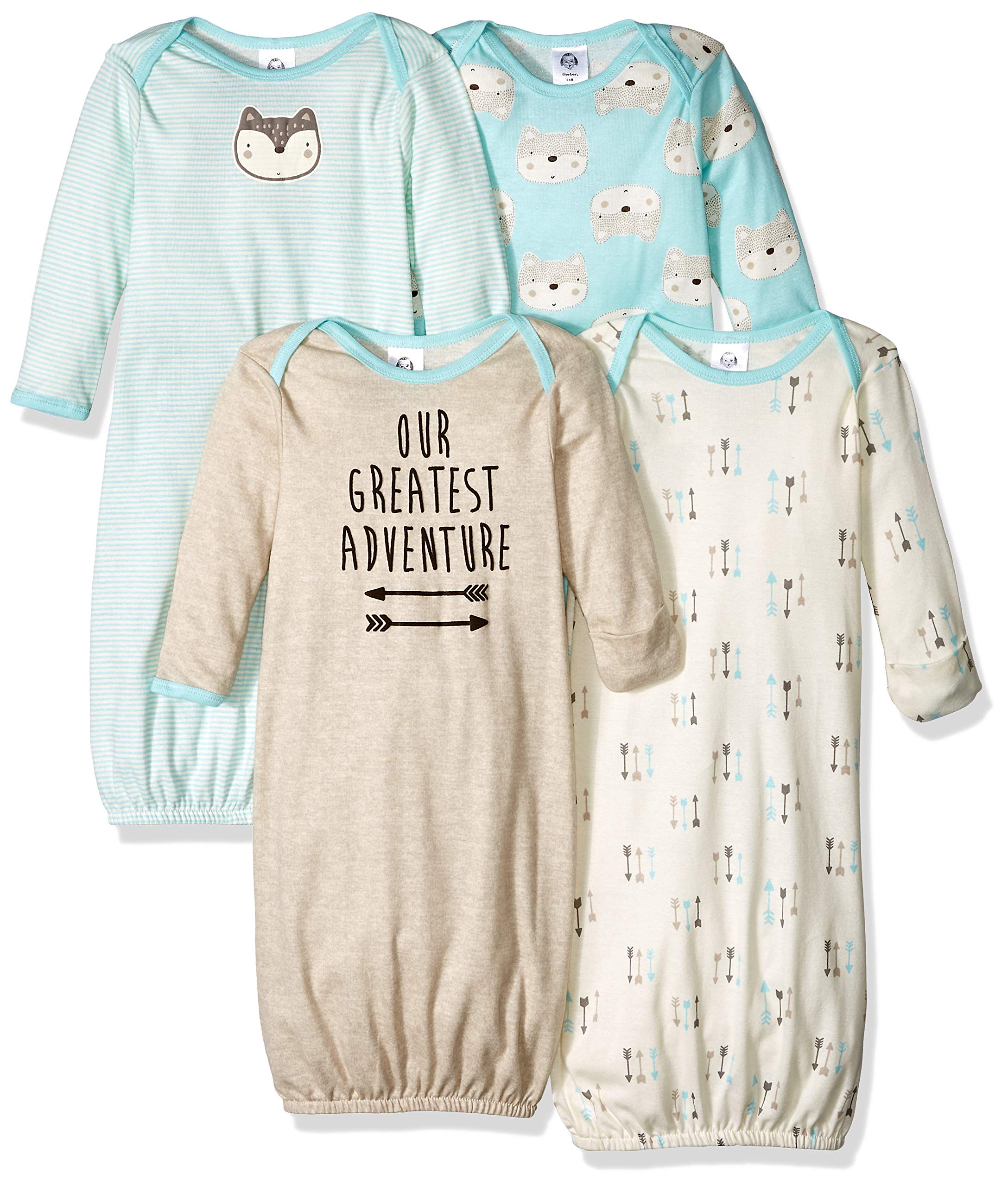 Gerber Unisex Baby Boy And Girls 4-Pack Sleeper Gown Aqua Fox Preemie ...