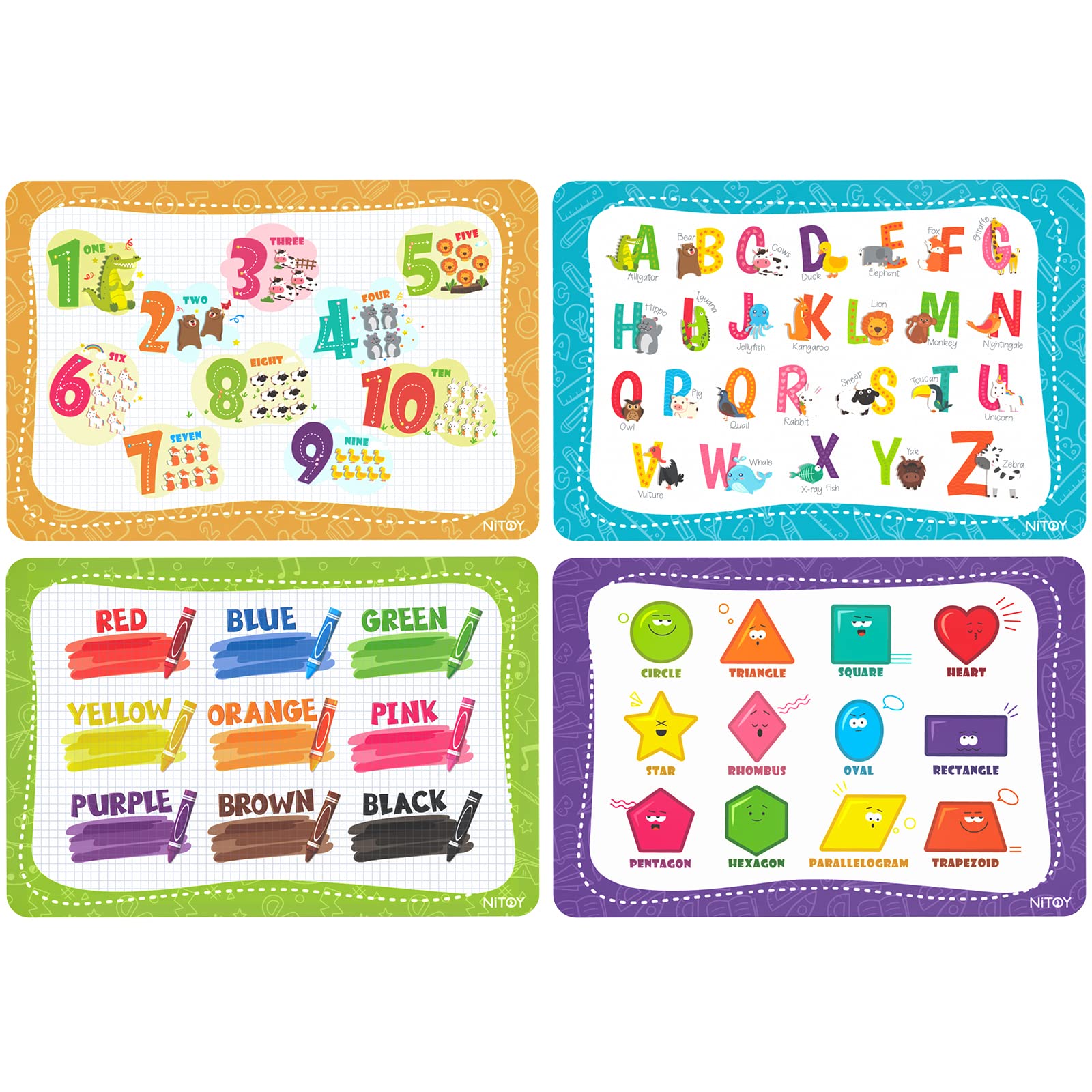 Nibaby Educational Placemats For Kids Reusable Wipeable - Toddler ...