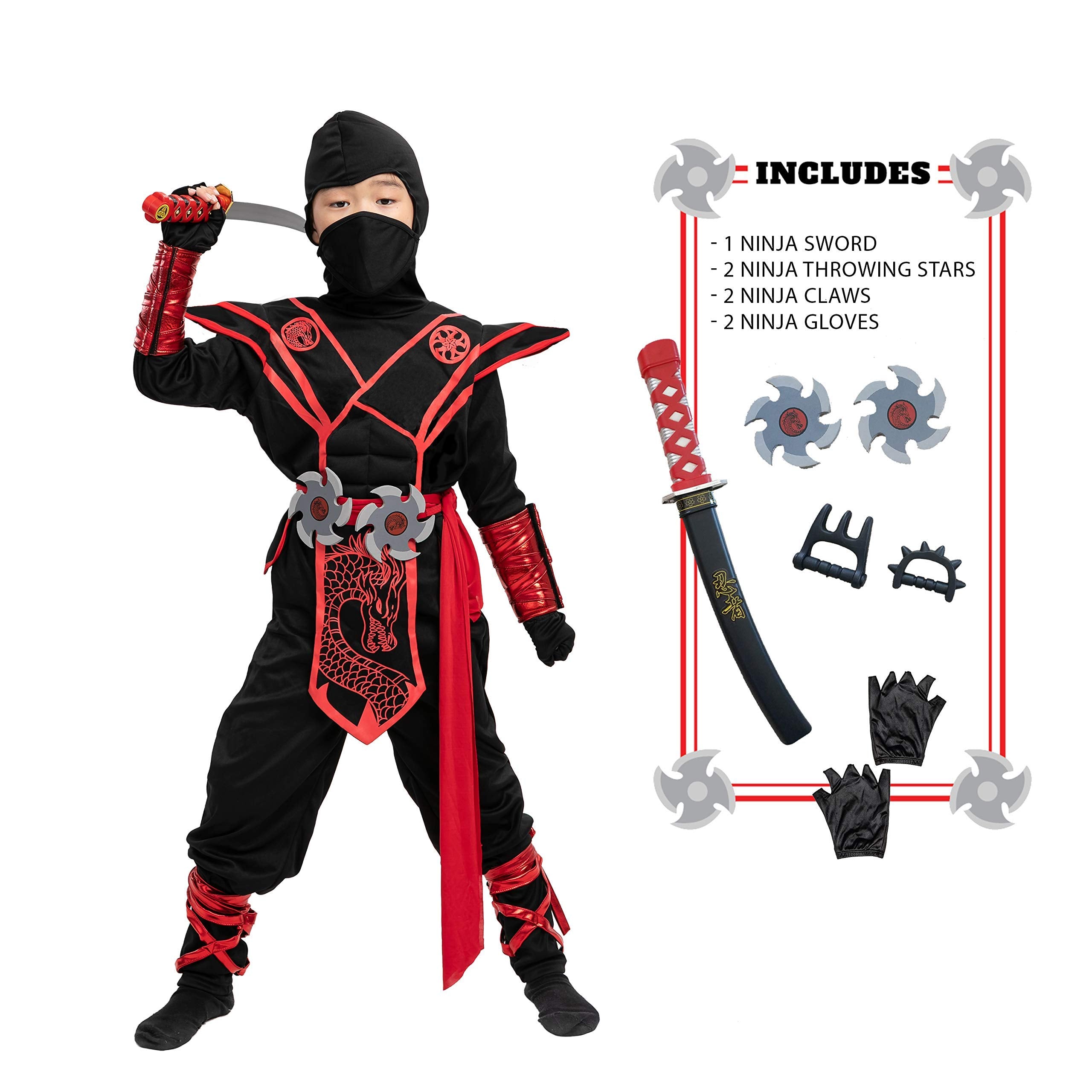 Spooktacular Creations Halloween Ninja Costume Kids, Black Red Ninja ...