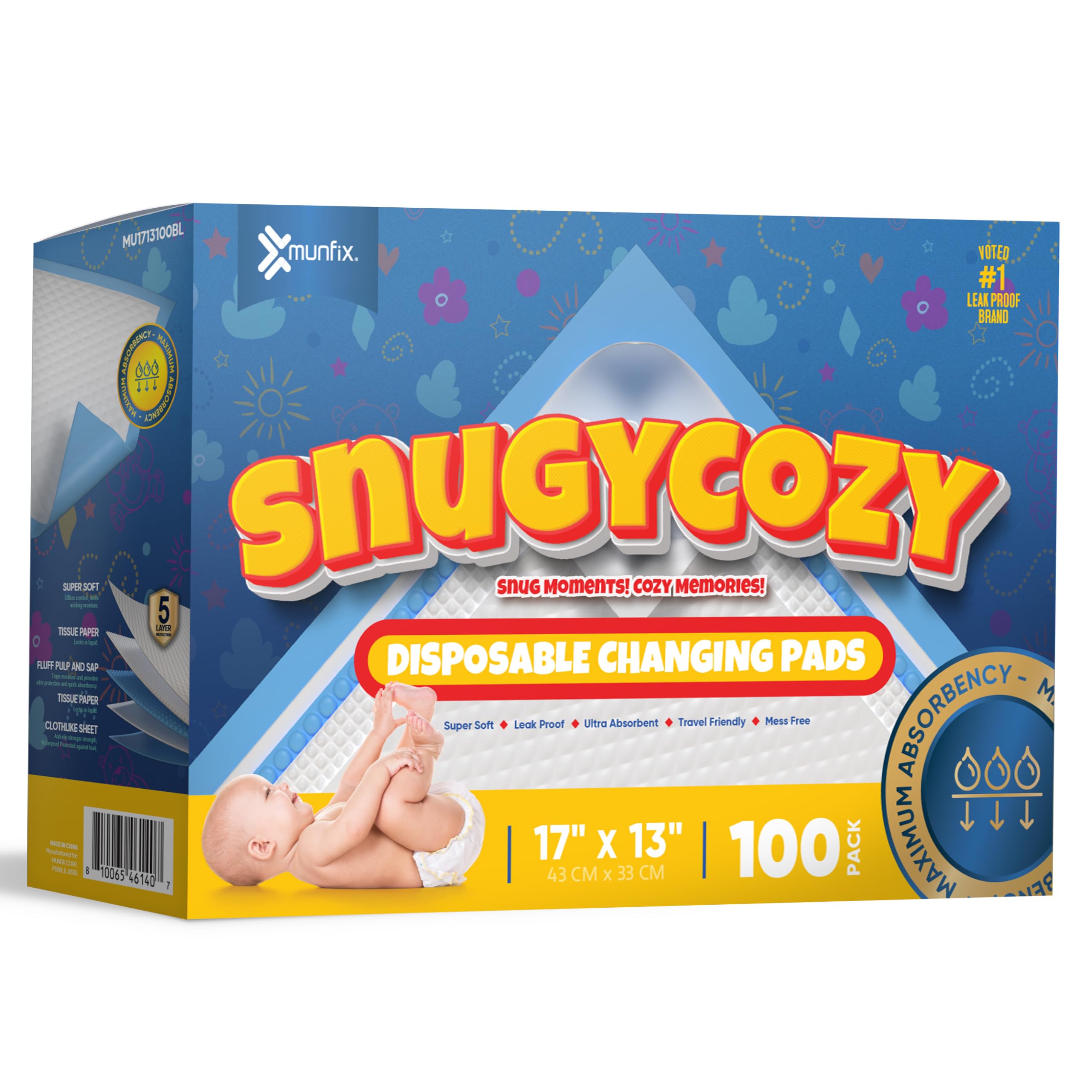 100 Pack Disposable Baby Changing Pads 17 X 13 Inches, Super Absorbent ...