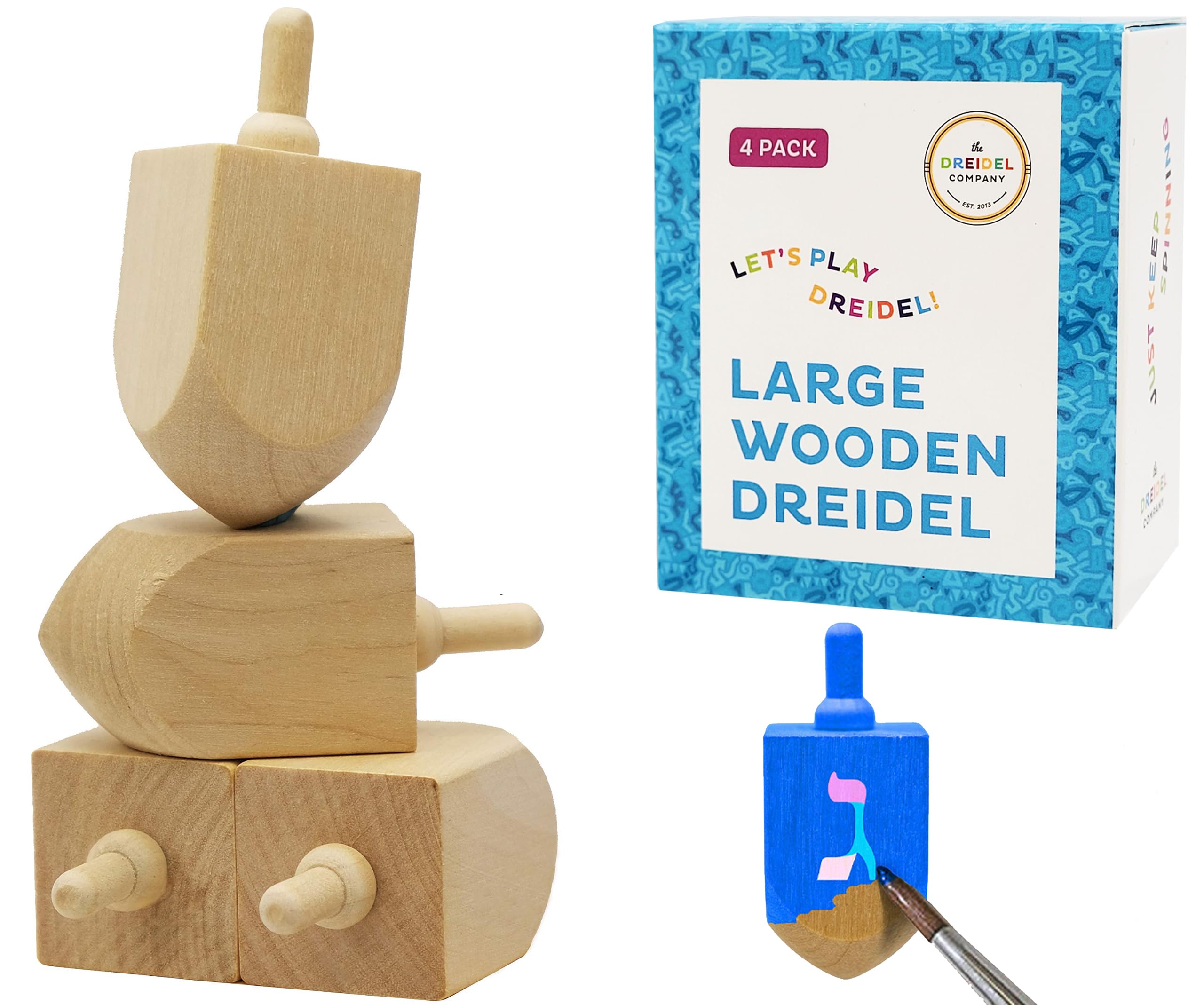 The Dreidel Company Hanukkah Wooden Dreidel, Design Your Own 3' Inch ...
