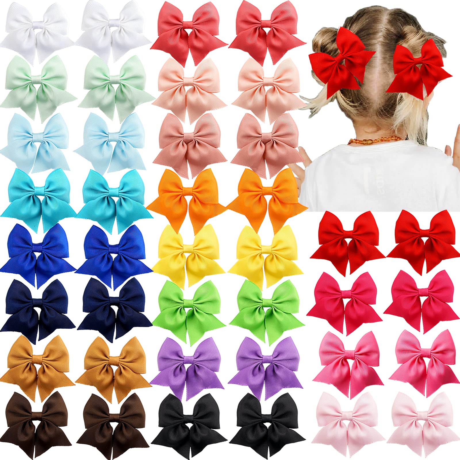 C Llot 40Pcs 2.75 Inch Hair Bows For Girls Grosgrain Ribbon Toddler ...