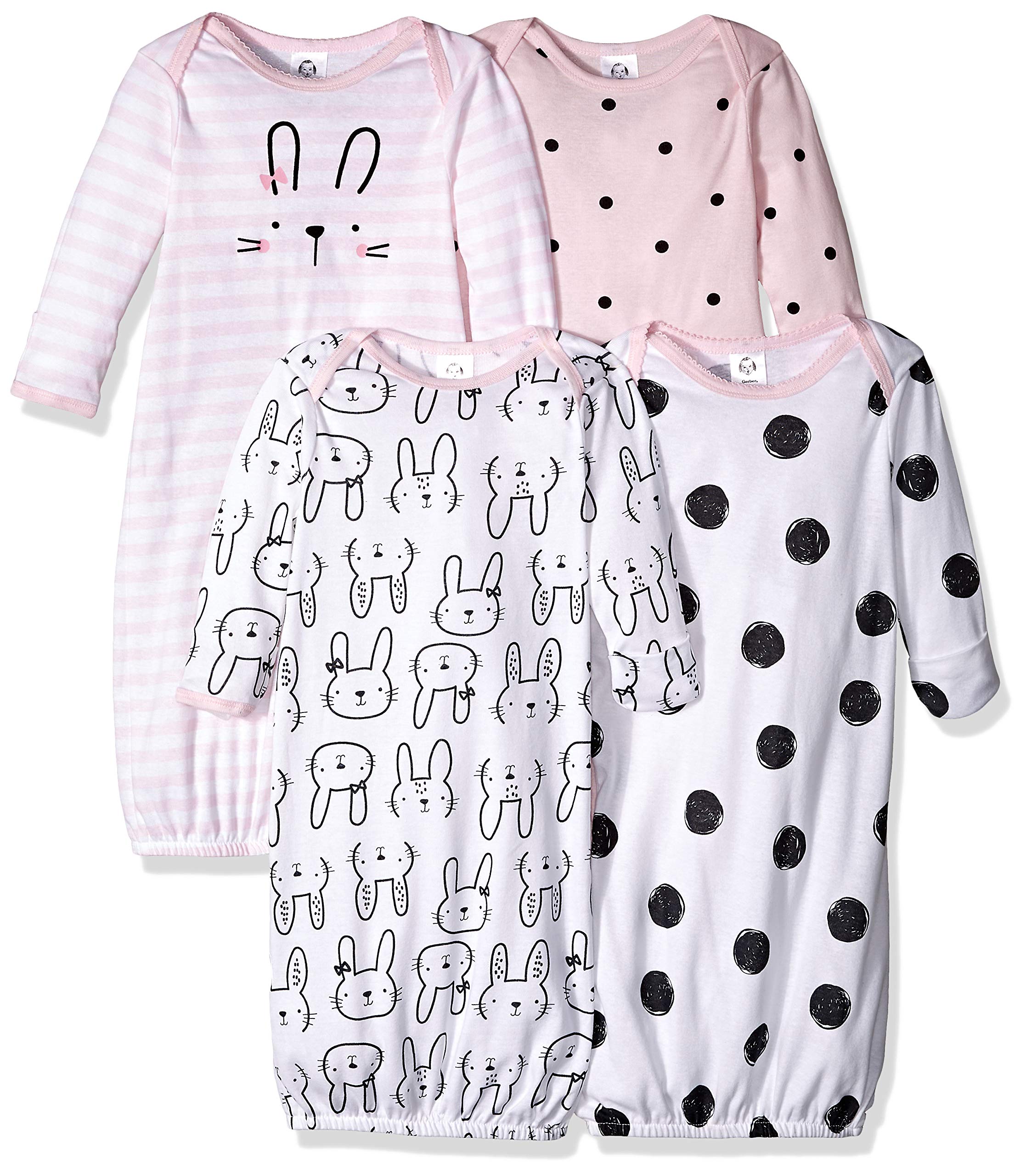 Gerber Unisex Baby Boy And Girls 4-Pack Sleeper Gown Pink Bunny 0-6 Mo ...