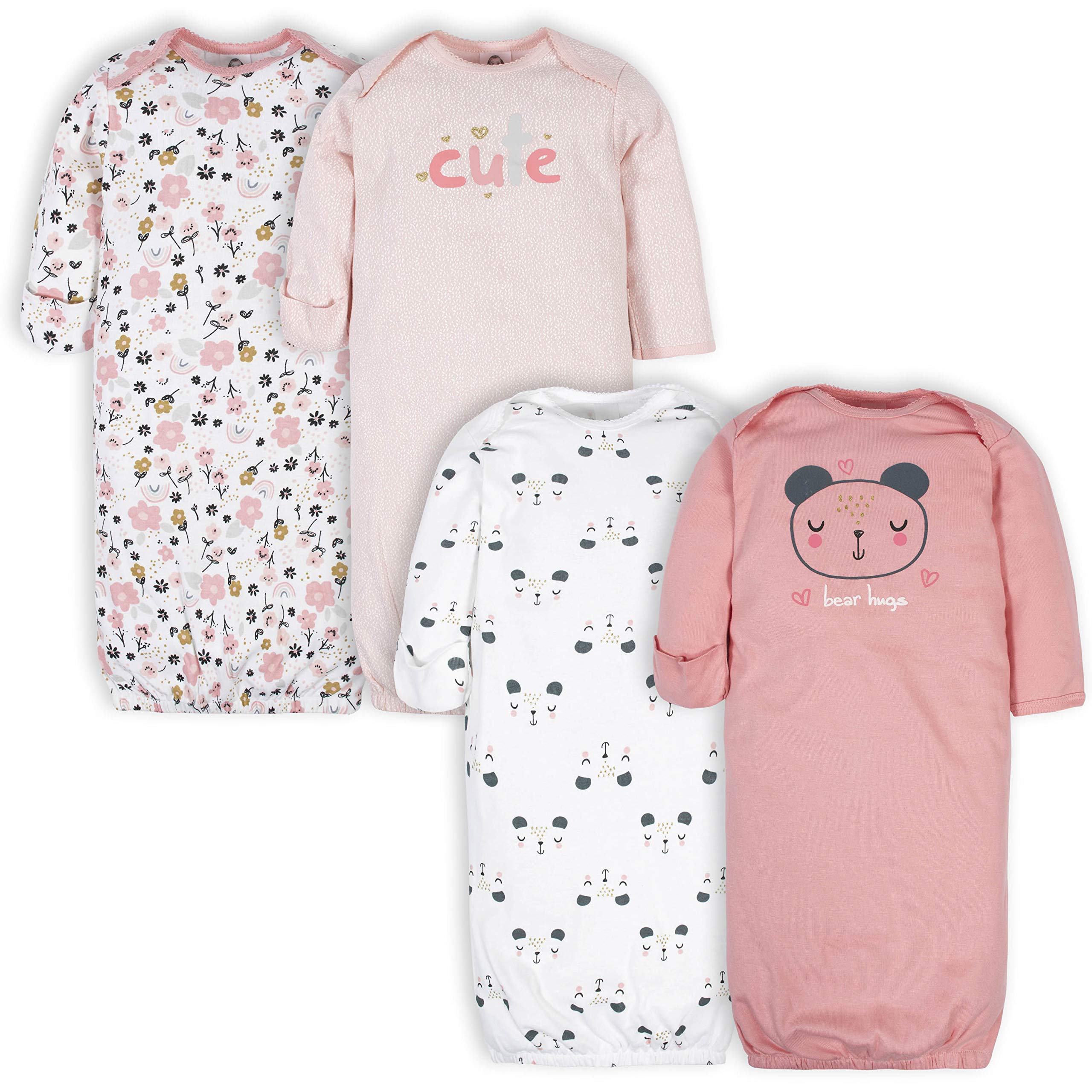 Gerber Unisex Baby Boy And Girls 4-Pack Sleeper Gown Bear Pink 0-6 Mon ...