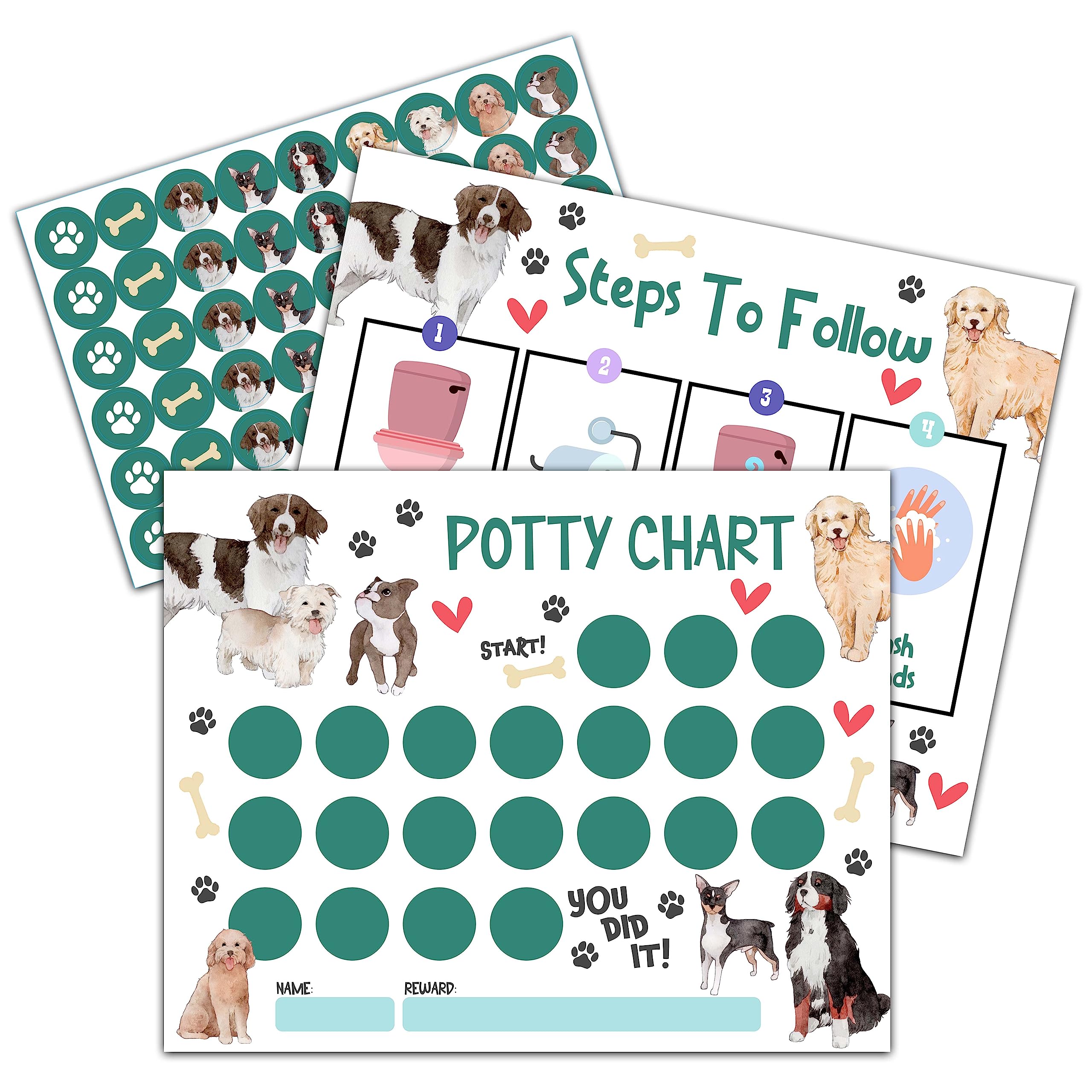 Dog Potty Training Sticker Chart, 10 Potty Charts With 216 Round Stick ...