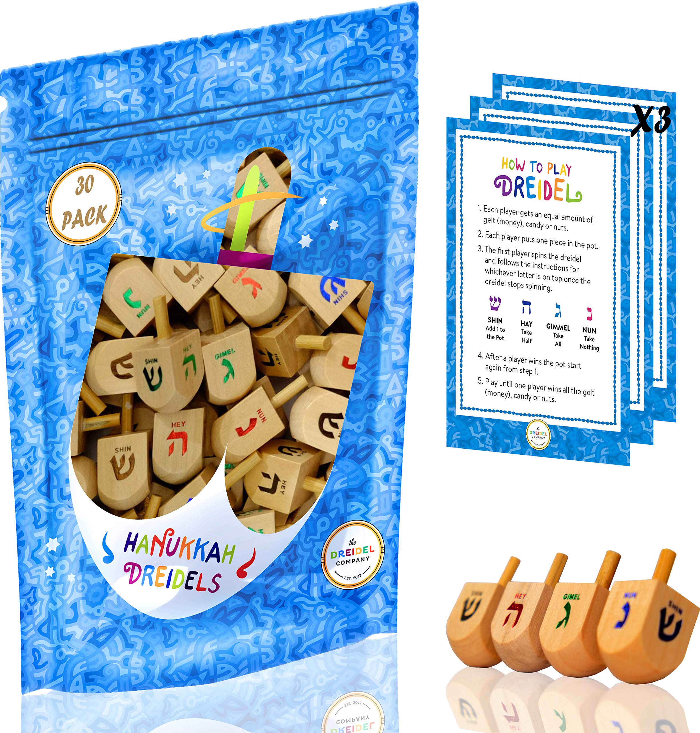 The Dreidel Company Wooden Hanukkah Draydel With English ...