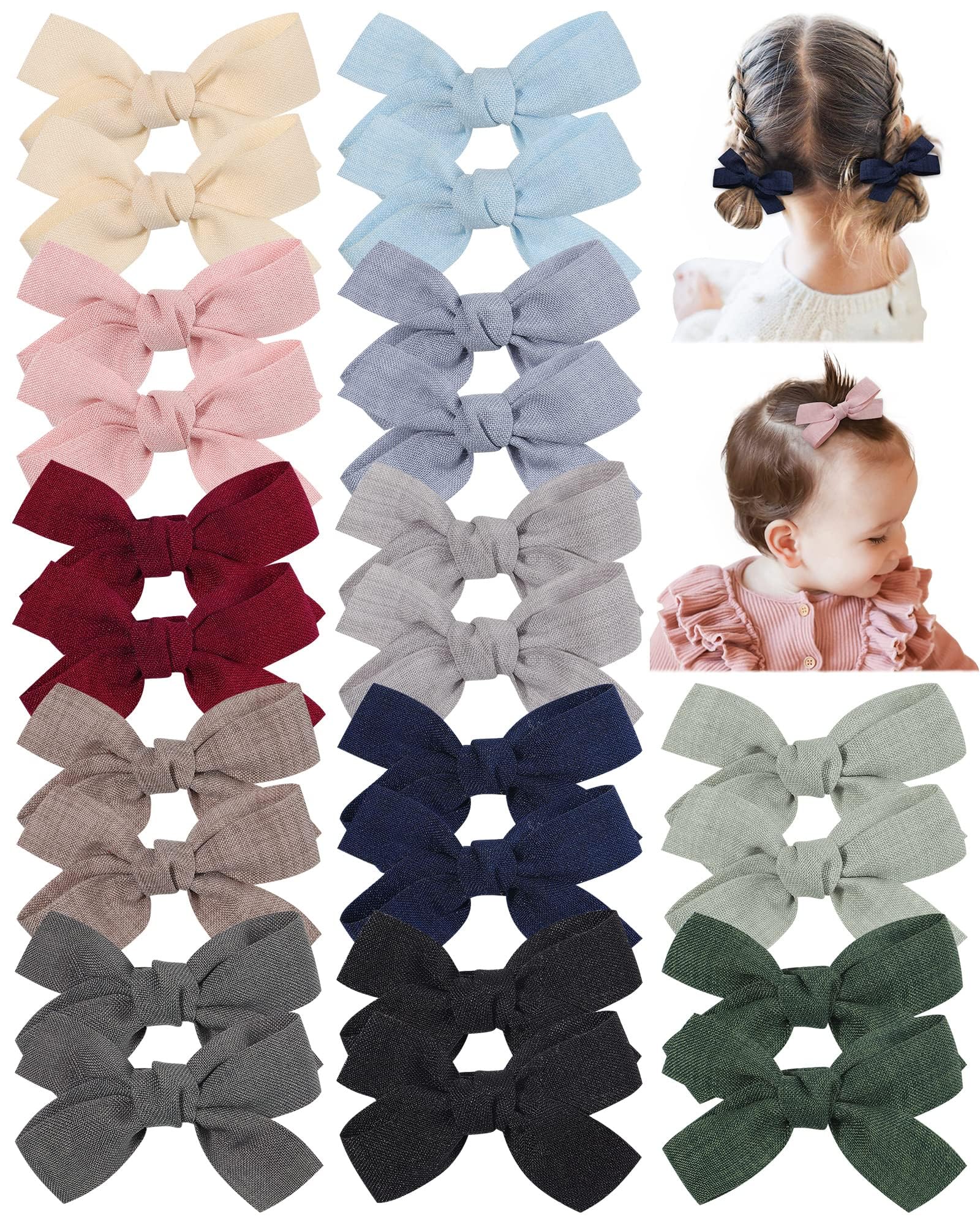 Doboi 24Pcs 2.8 ' ' Baby Hair Bows Clips Fully Lined Solid Ribbon Mini ...
