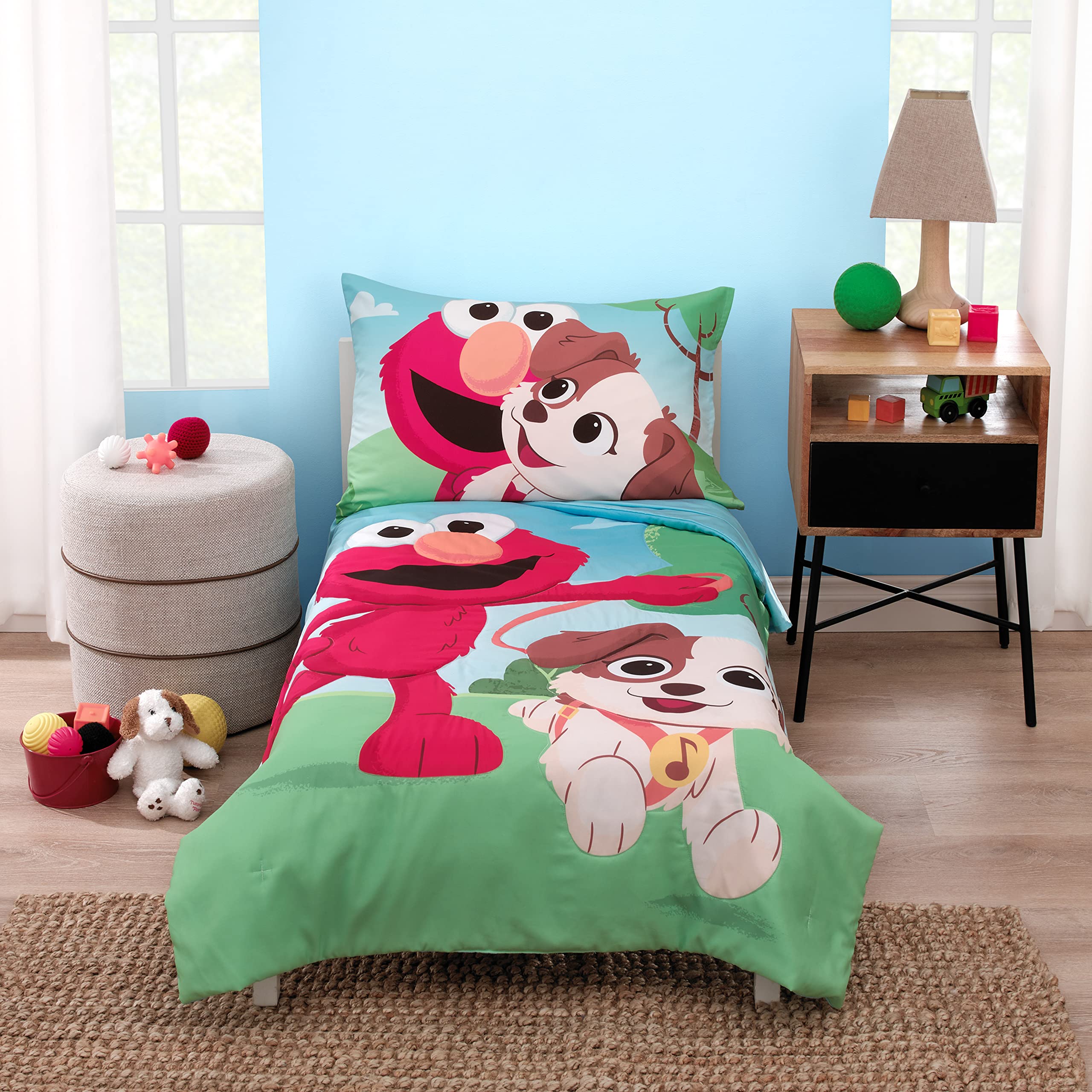 Sesame Street Furry Friends Blue, Green And Red Elmo And Puppy 4 Piece ...