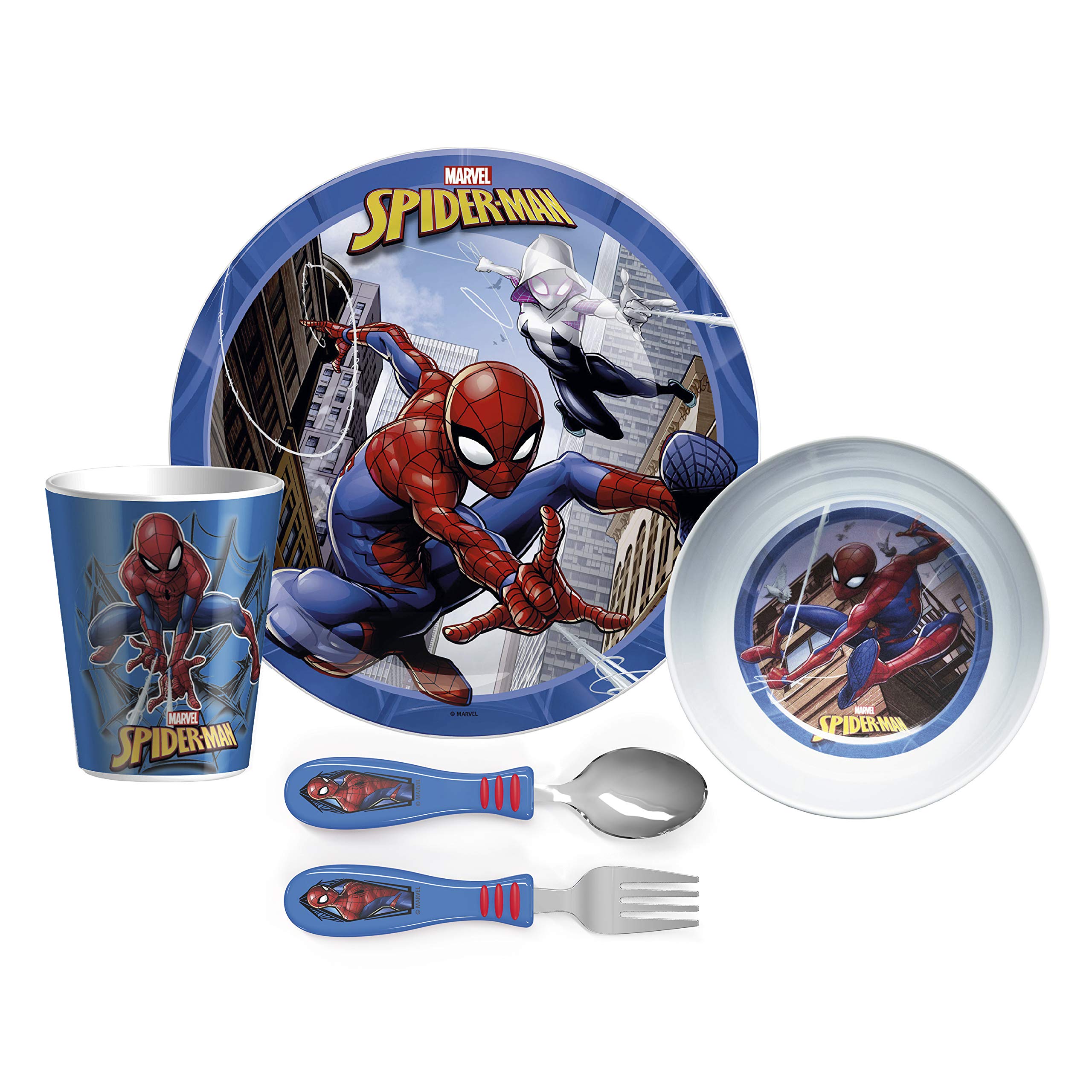 Zak! Marvel Spider-Man - 5-Piece Dinnerware Set - Durable Plastic ...